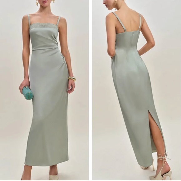Reformation | Dresses | New Reformation Vesper Satin Midi Dress Salvia ...